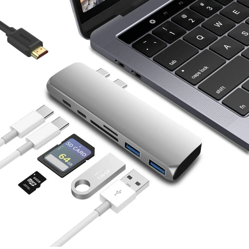7 In 1 Type C Dock Multifunction Compatible With Card Reader Usb C To