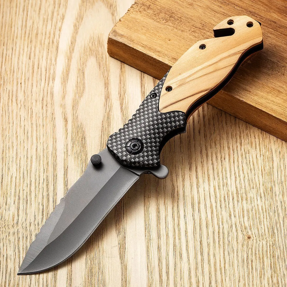 Tlx50 New Design Camping Olive Wood Handle Tactical Folding Knife Edc ...