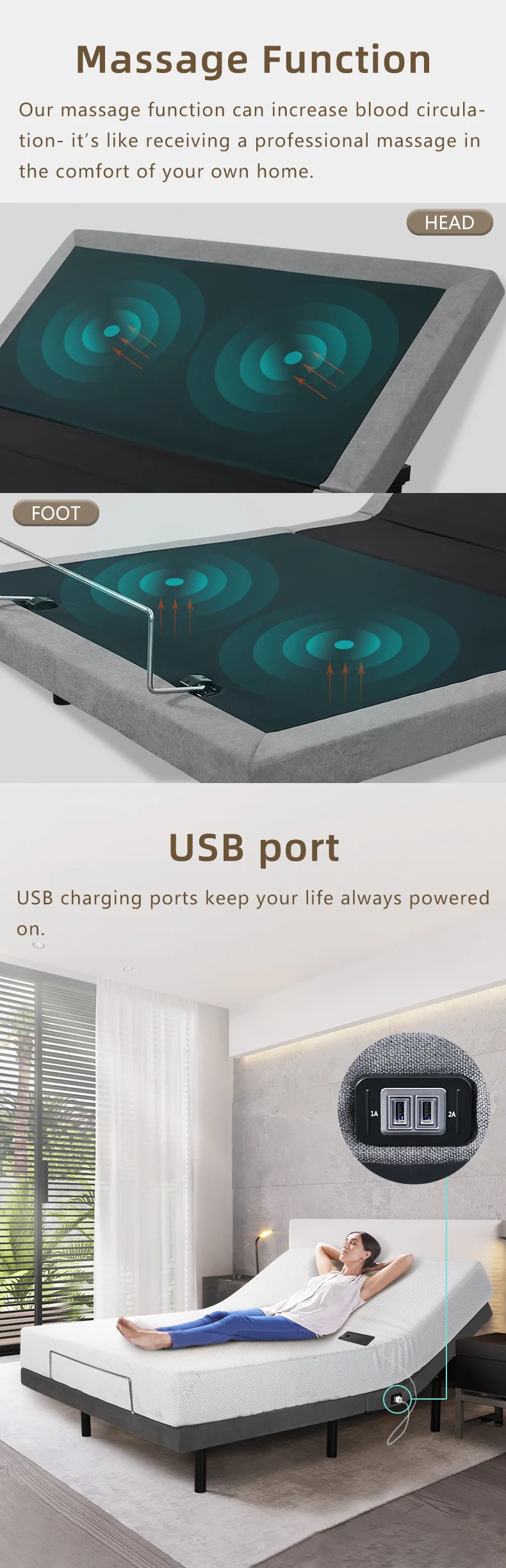 Remote Control Split Smart Foldable Folding Single King Adjustable ...