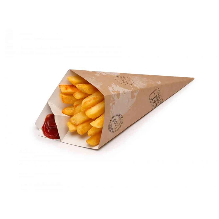 Custom Disposable Chips Cone Paper Food Packaging Box