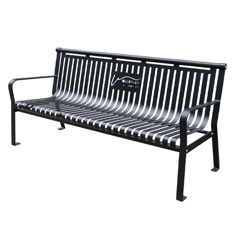Outdoor Furniture Slatted Steel Modern Bench Seat Outside Park Metal ...