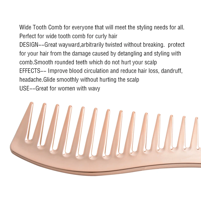 Custom Logo Packing Wide Tooth Styling Comb - Gold ABS