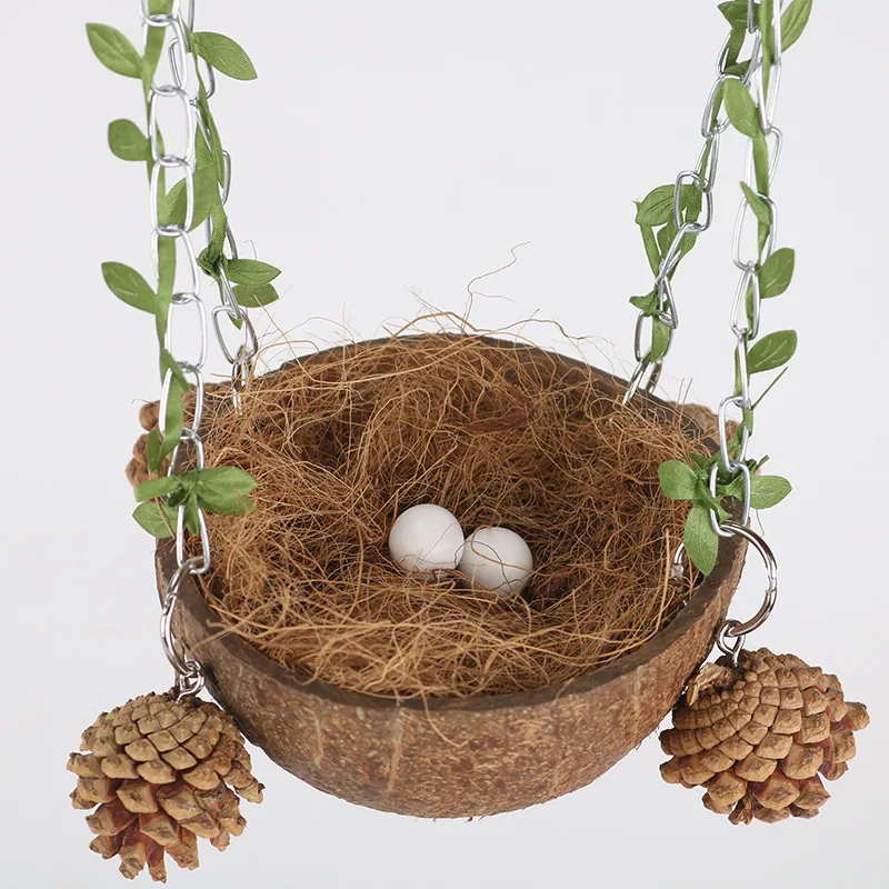 Coconut Shell Bird Nest Budgie Bird Toys Natural Pine Cone Bird ...