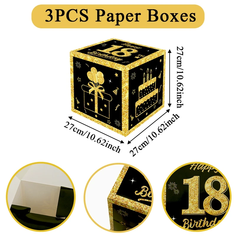 Black and Gold Birthday Decorations Balloon Boxes Party Decoration ...