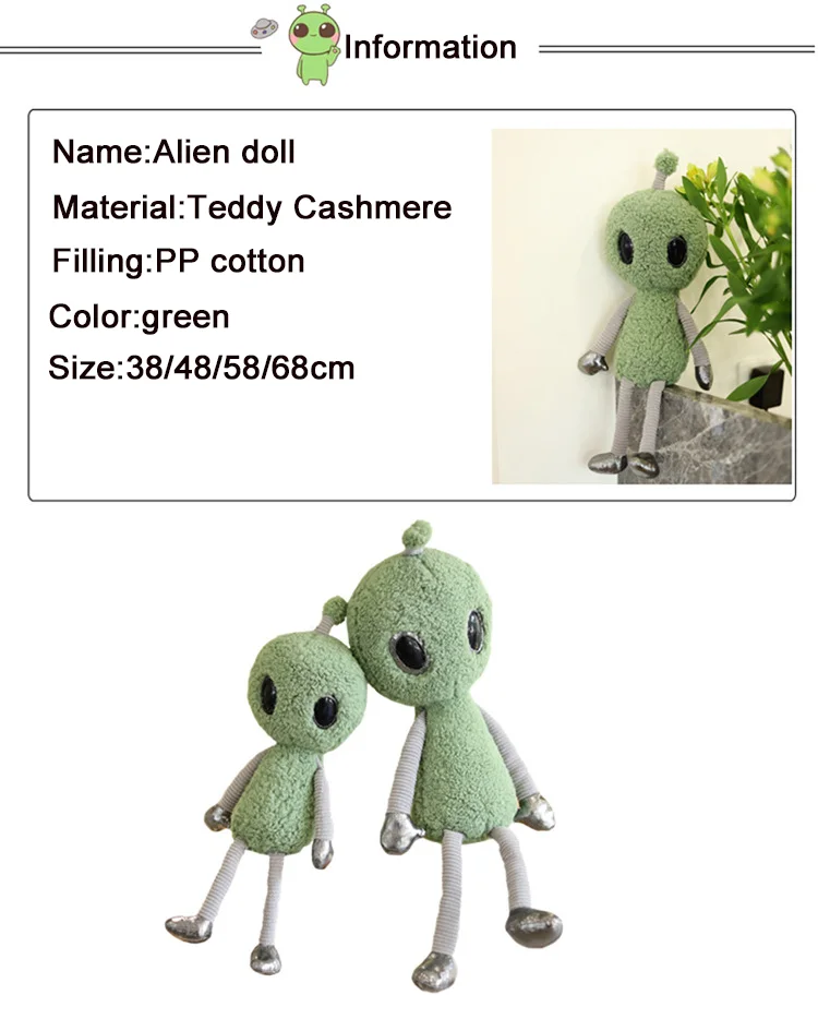 Promotional Customized Stuffed Plush Toy Green Alien Boy