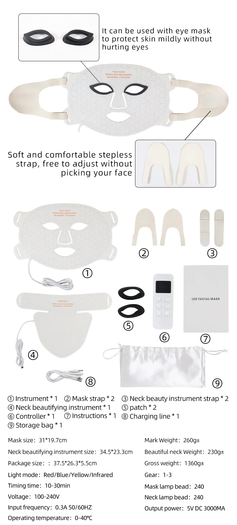 Custom Light Therapy Facial Beauty Device Soft Bendable Silicone Led ...