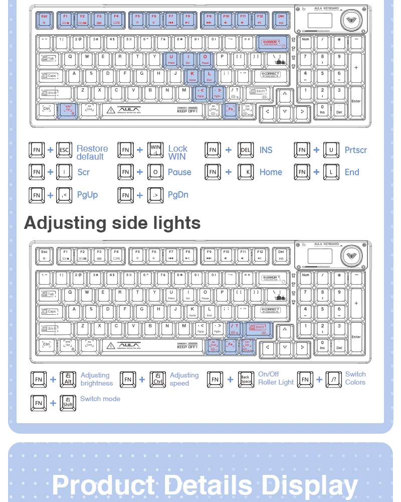 AULA F98PRO Custom PBT Wireless RGB Blue Backlit Keyboard