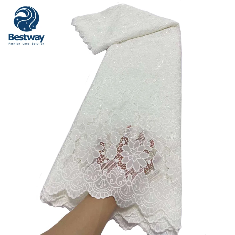 Bestway High Quality White Cord Lace Fabric African Guipure Embroidery ...