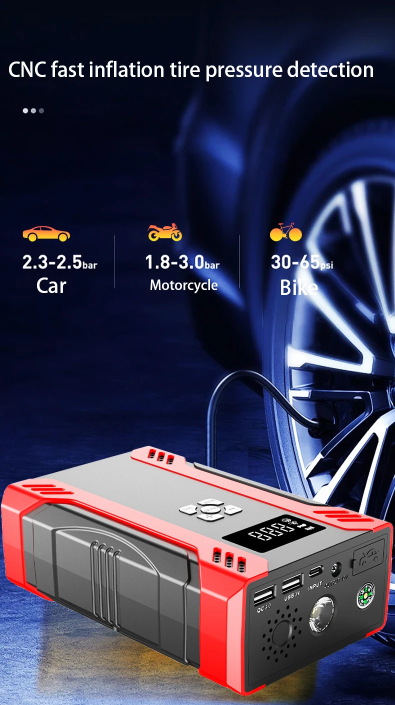 4 in 1 Multi-Function Car Jump Starter with Air Compressor 12V High ...