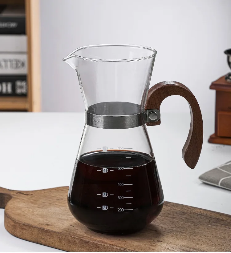 New Design Hand Coffee Dripper Brewer Pot Glass Coffee Carafe Wooden ...