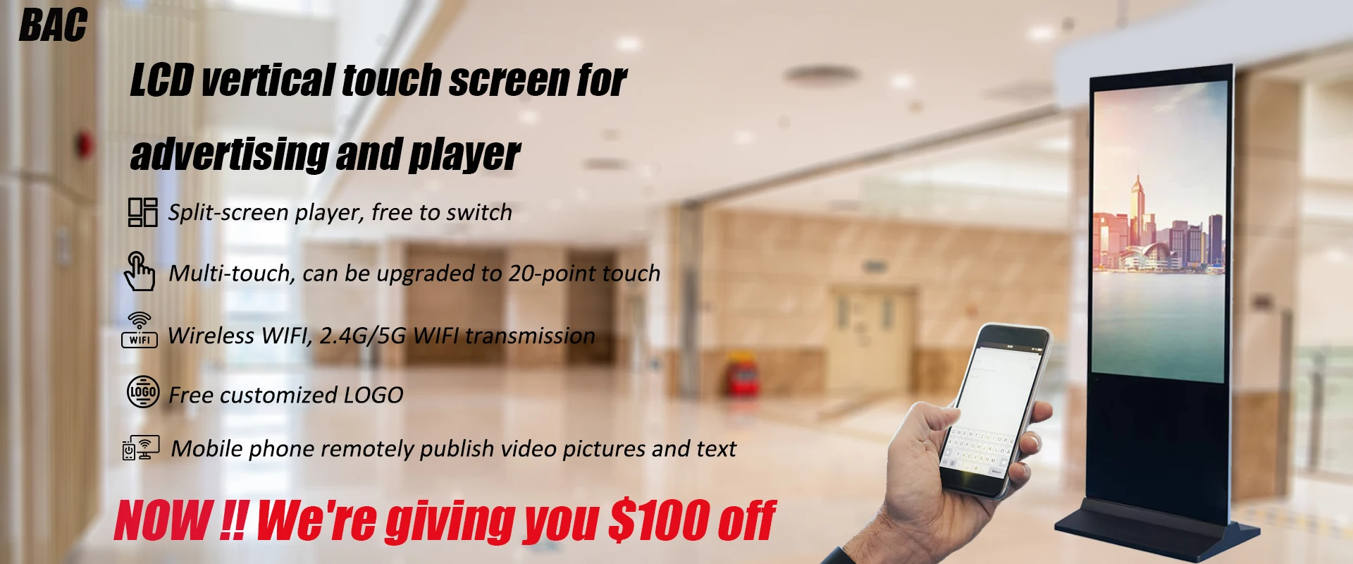 43 49 55 65inch Vertical Touch Screen Advertising Monitor Floor ...