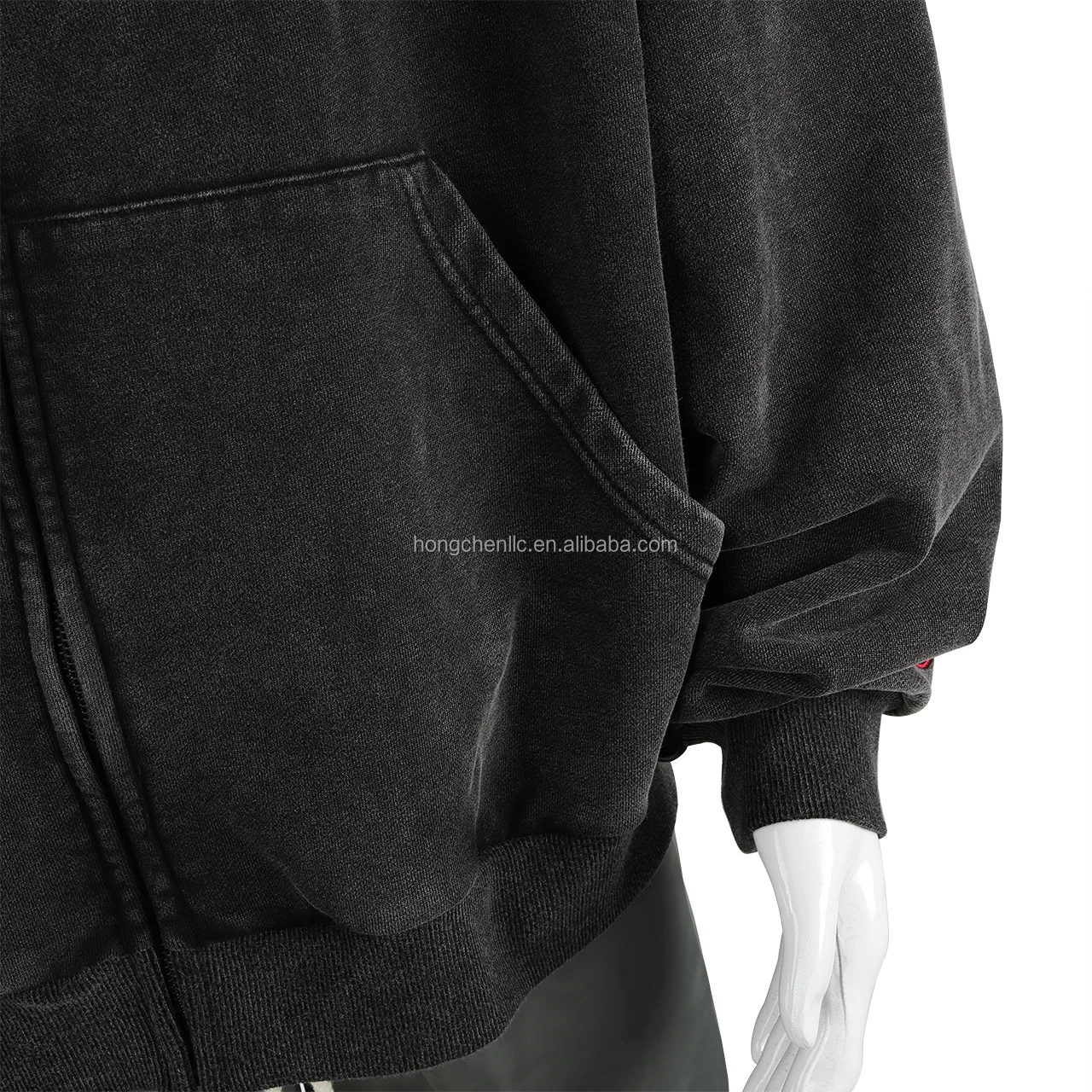 Washed Zip Up Hoodie Distressed Faded Vintage Black Embroidery Patch ...