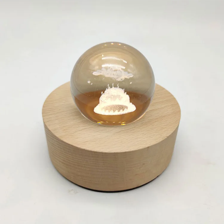 Solid Wood Dc Head Led Night Light Base Luminous Crystal Ball ...