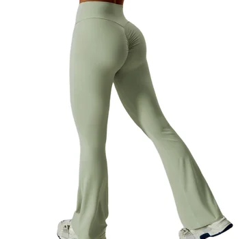 Womens Fashion Soft Gym Fitness Sets Wide Flared Yoga Pants Breathable ...