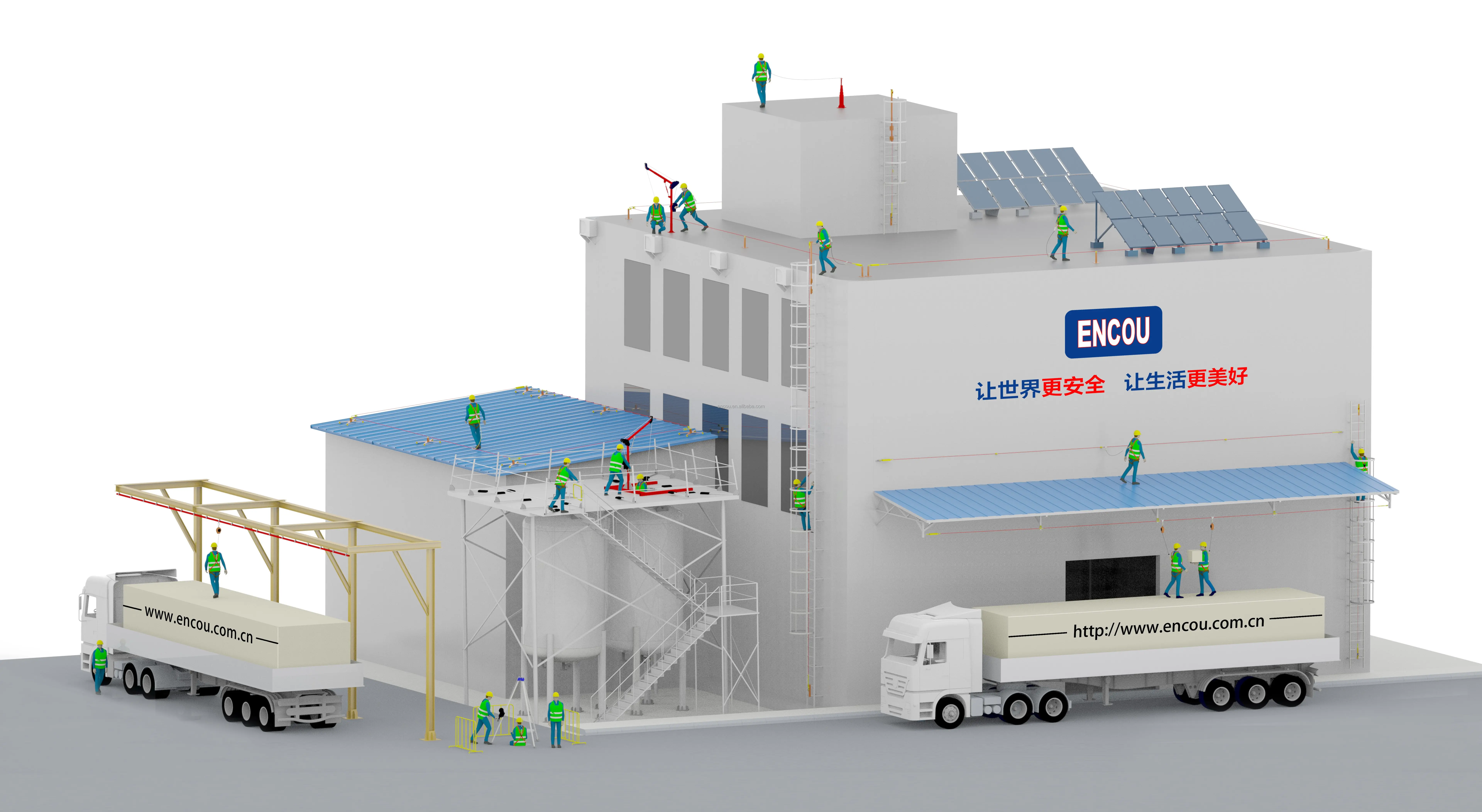 50m Roof Lifeline System Horizontal Fall Arrest Device Safety ...