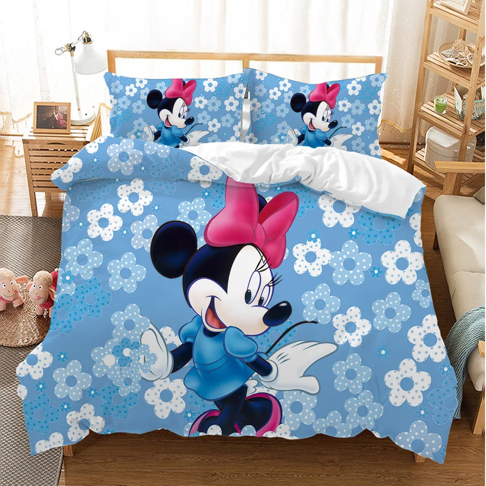 3d Cartoon Style Mickey Mouse Minnie Printed Three Pieces Bedding Set ...