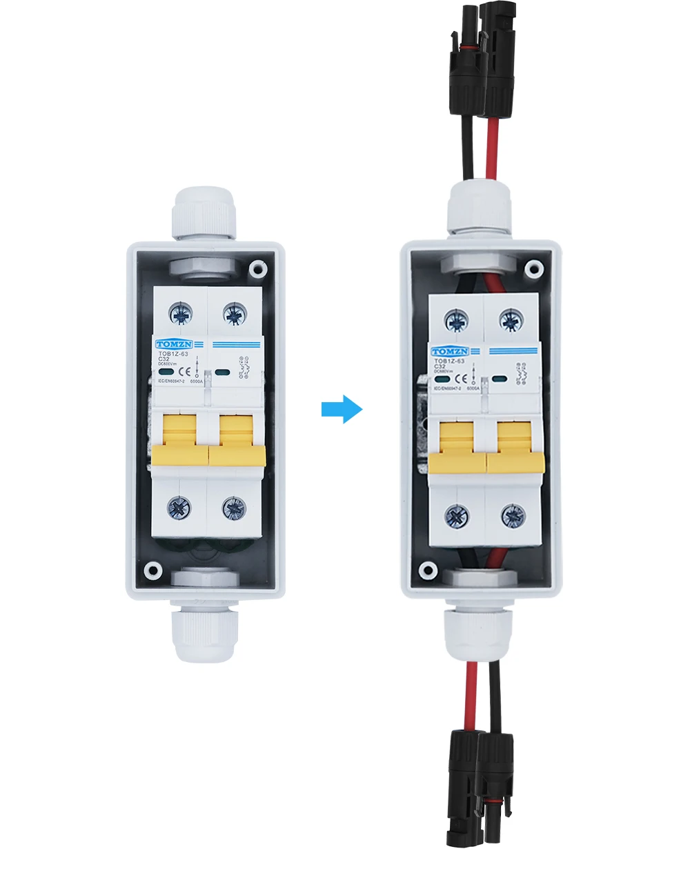 TOMZN Solar photovoltaic PV Combiner Box with circuit breaker IP65 HT 2ways 1 input 1 out DC ...