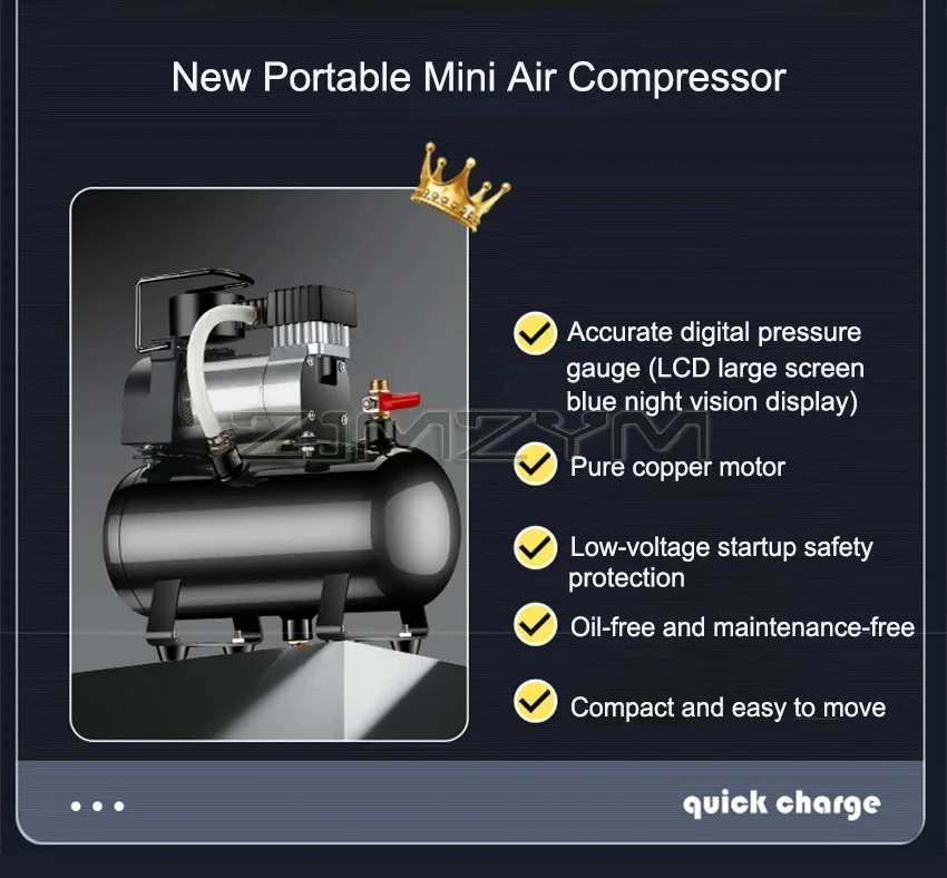 2.5l 150w 12v/220v Air Compressor Car Tire Inflator Pump Portable Pressure Pump For Car ...