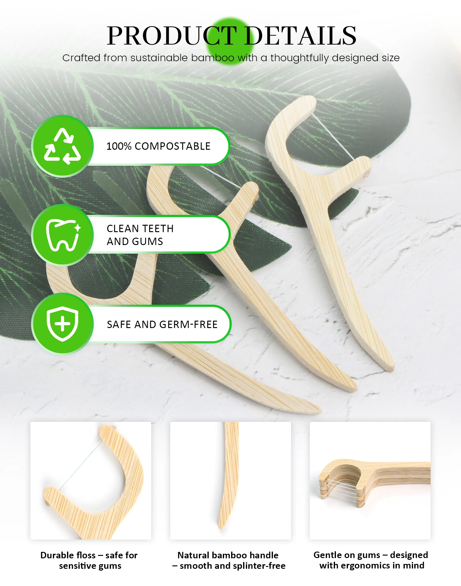 Bamboo Mini Dental Floss Picks Stick Interdental with Individually ...