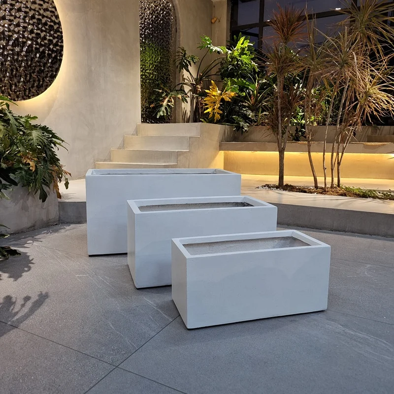 Large Outdoor White Rectangular Garden Planter Pots Concrete Cement ...