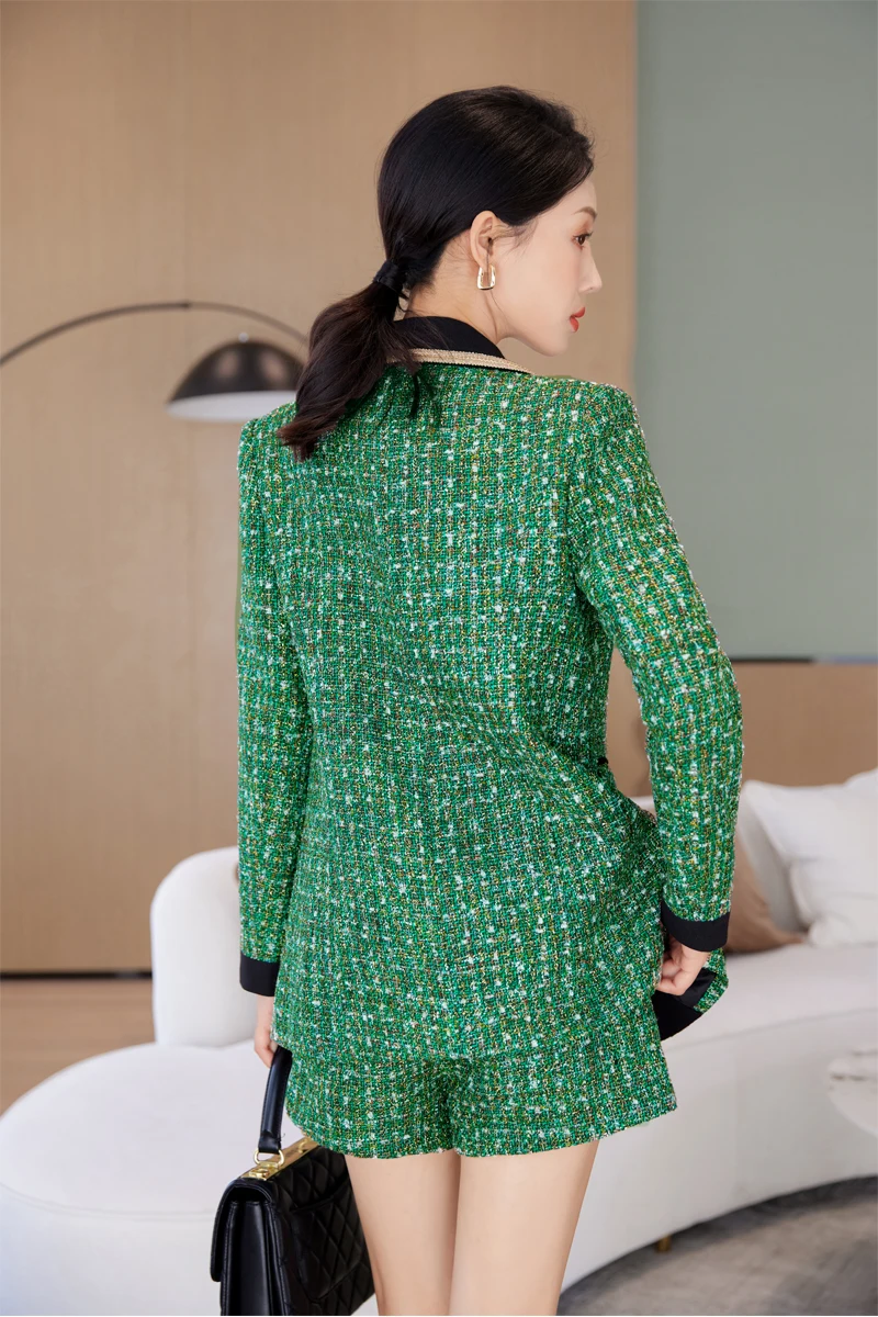 Wholesale Women's Fashion Short Pant Suit 2-piece Patchwork Checked ...