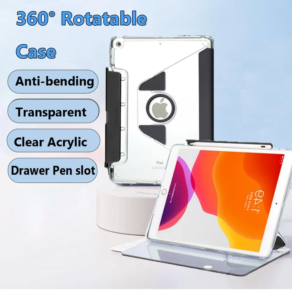 360 Rotation Clear Acrylic Case For Ipad 10th 10.9 Pro 11 Clear Case ...