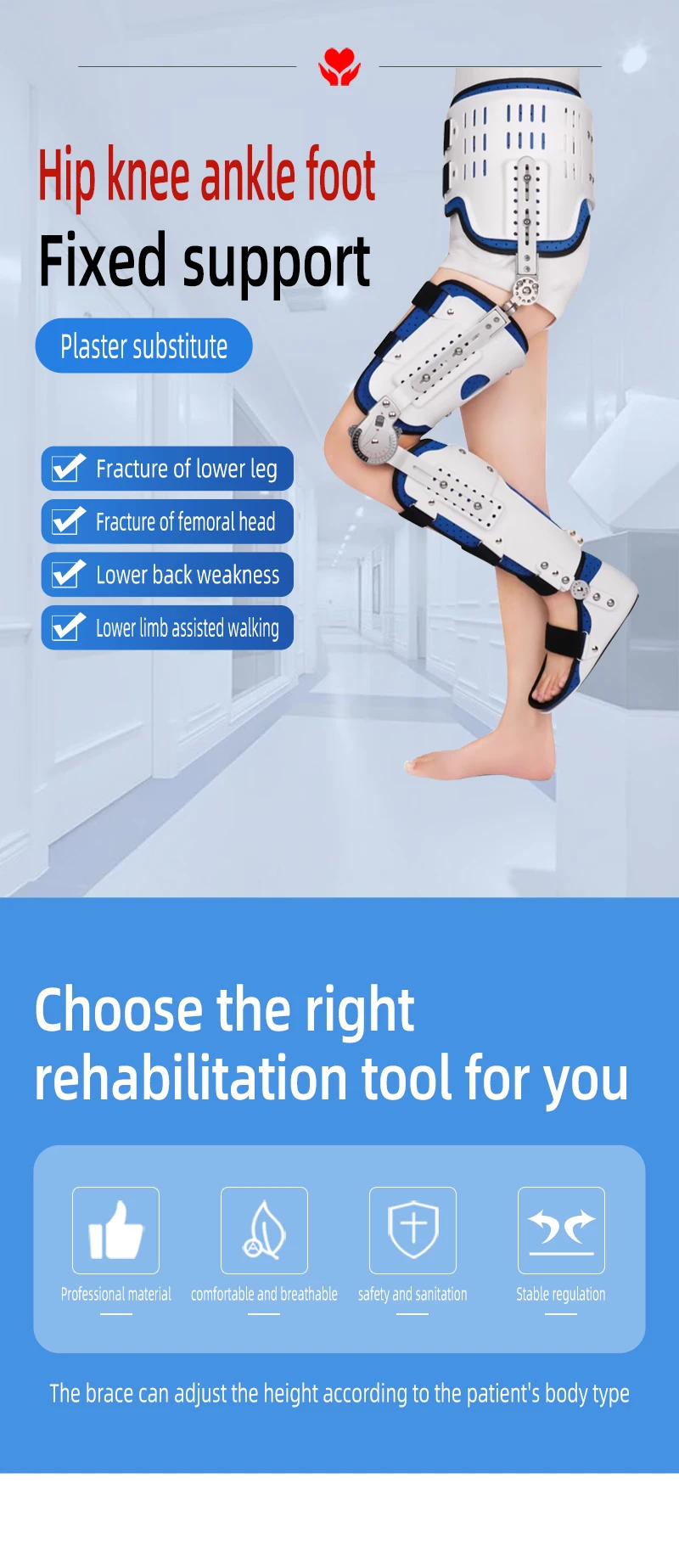 Adjustable Leg Brace by FENGYU - Hip Knee Ankle Foot Support