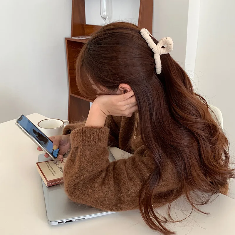 Elegant Woman Large 4.3Inch Clamp Ponytail Furry Wrapped Hair Claws ...