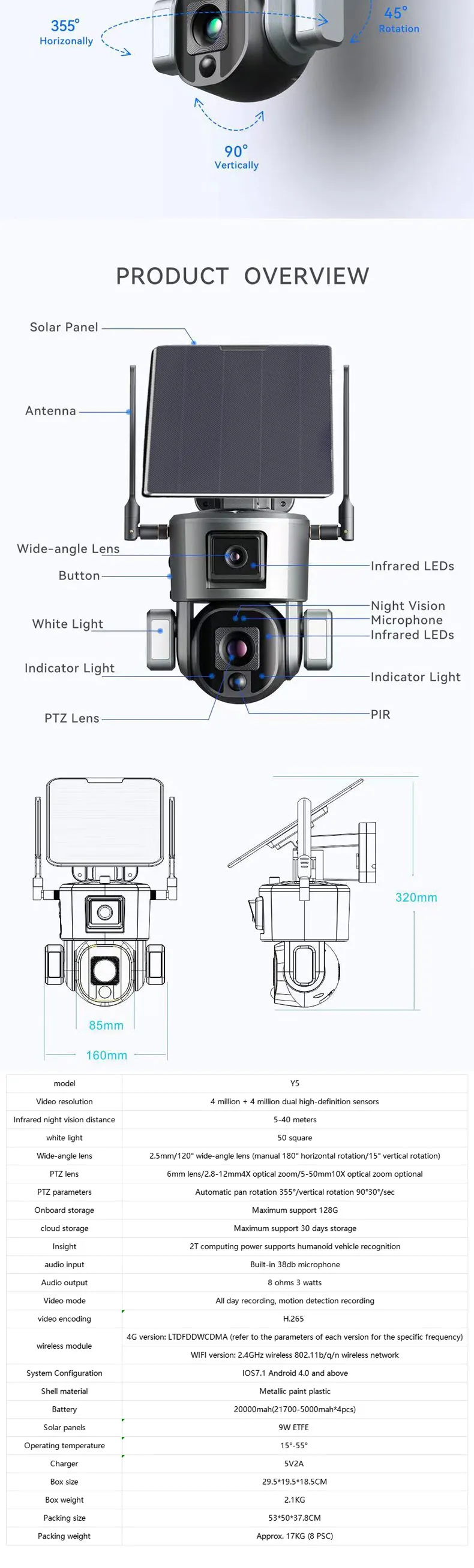4K Dual Screen HD Solar Power Camera Wifi 10X Optical Zoom IP Camera ...