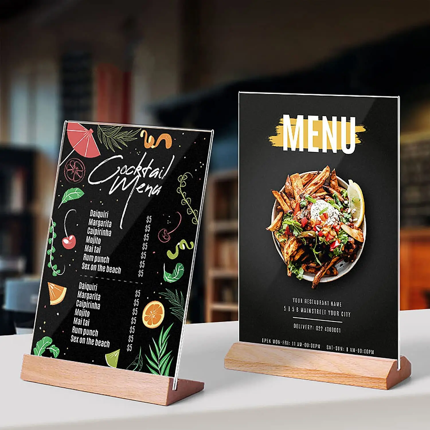 A5 148X210mm Wood Base Menu Sign Holder Magnetic Acrylic Price Tag ...
