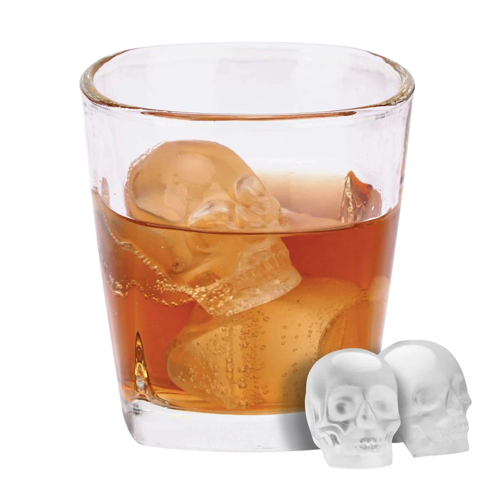 New Style 4 Cavities Soft Foldable Skull Ice Mold Reusable Whiskey Ice ...