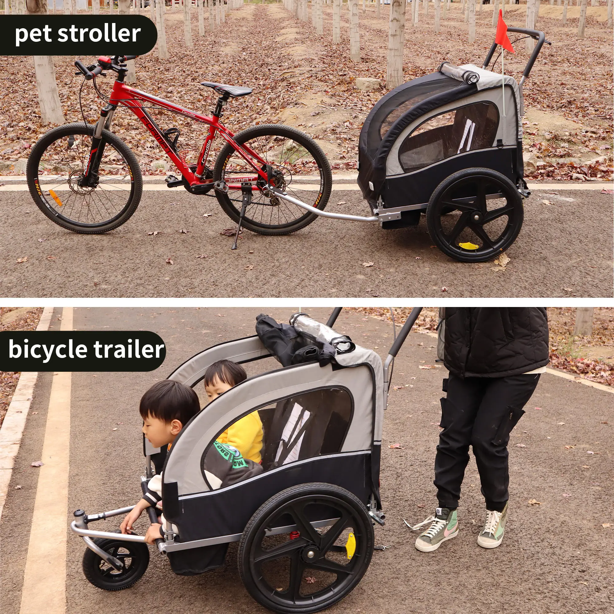 Ht105 Bicycle Pet Trailer Baby Stroller With 2 Seat Belt Outdoor Travel ...