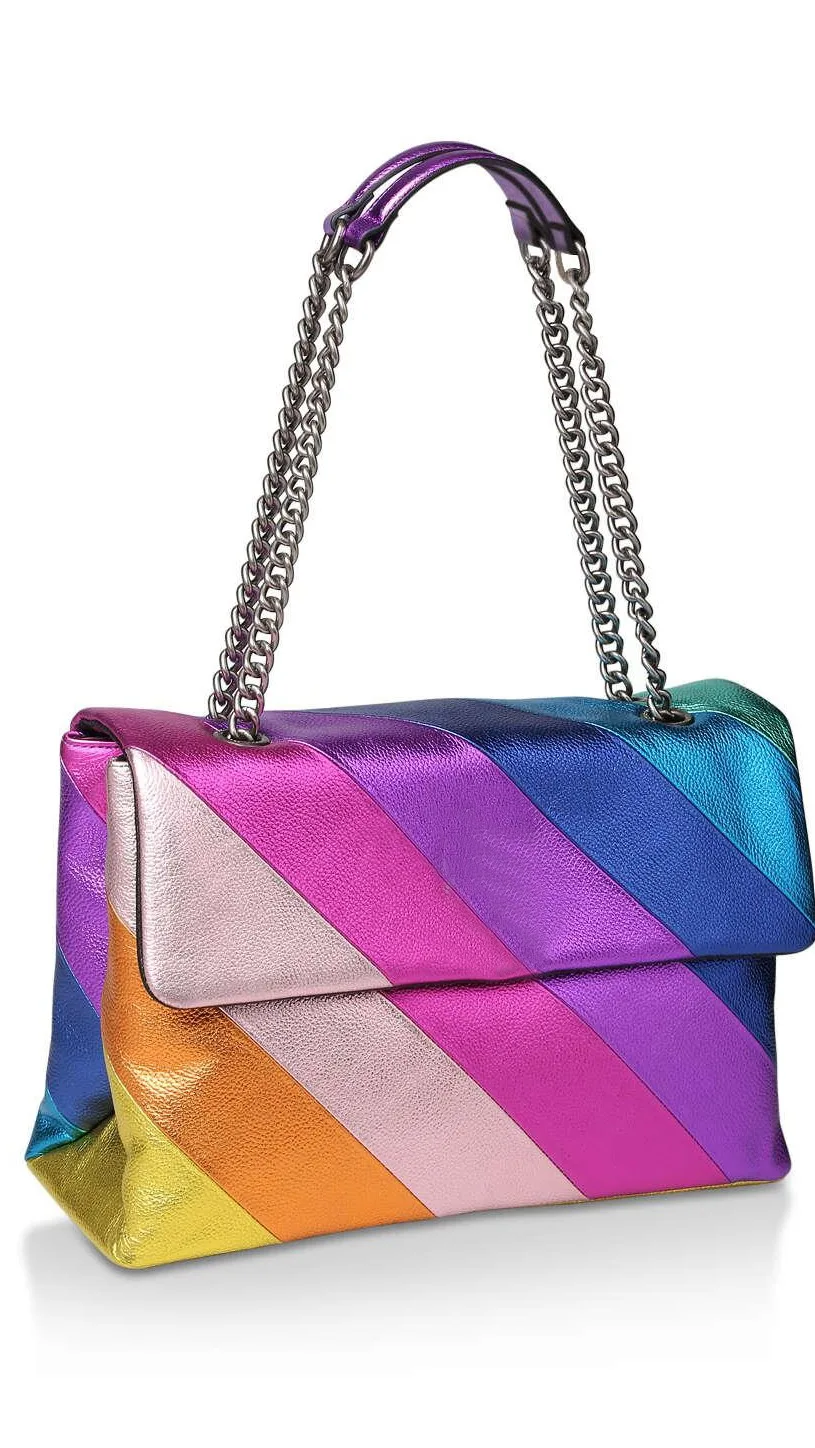 Women Leather Rainbow Shoulder Bag Metallic Pu Colorful Handbag - Buy ...