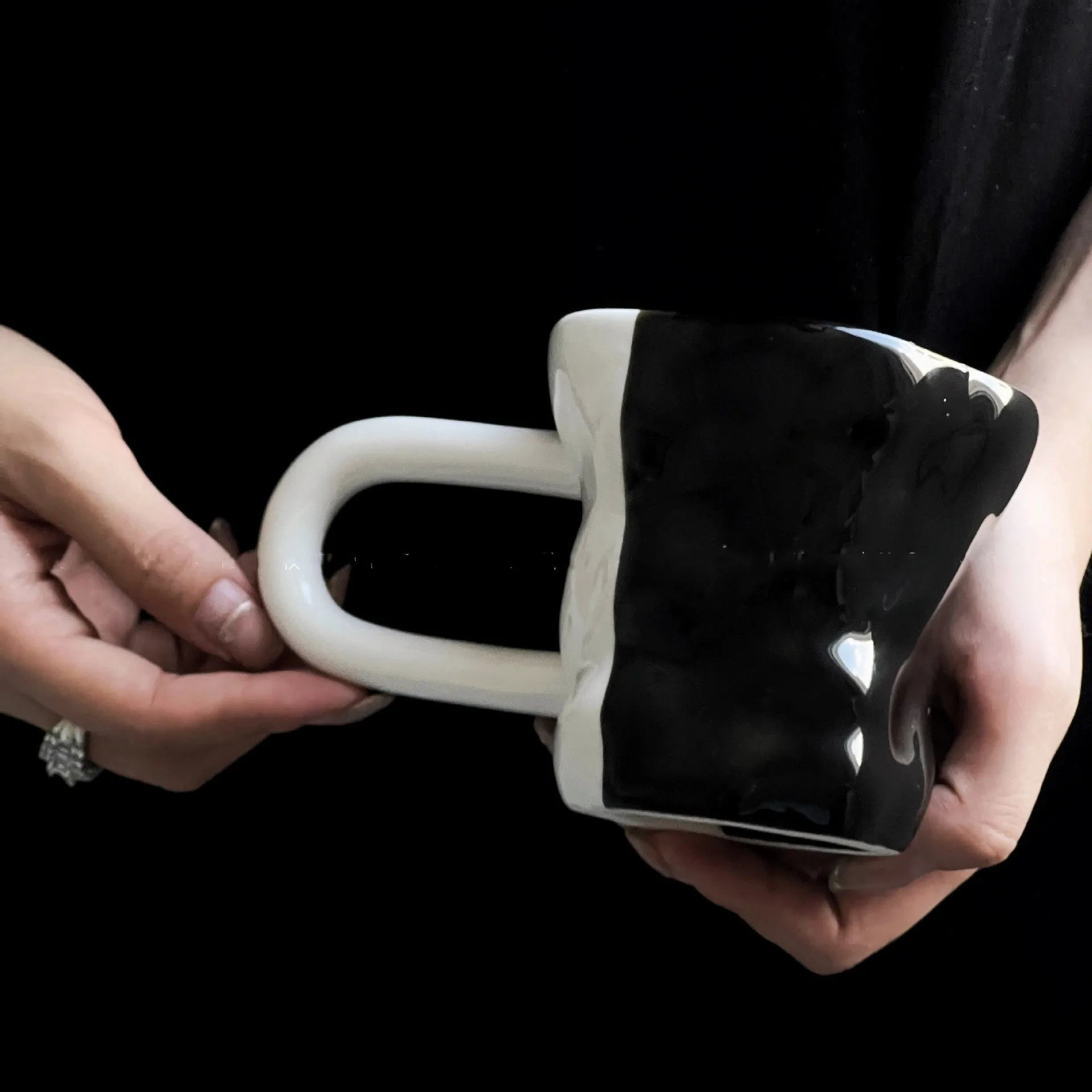 Irregular Half Black And Half White Color Contrasting Cups Ceramic ...