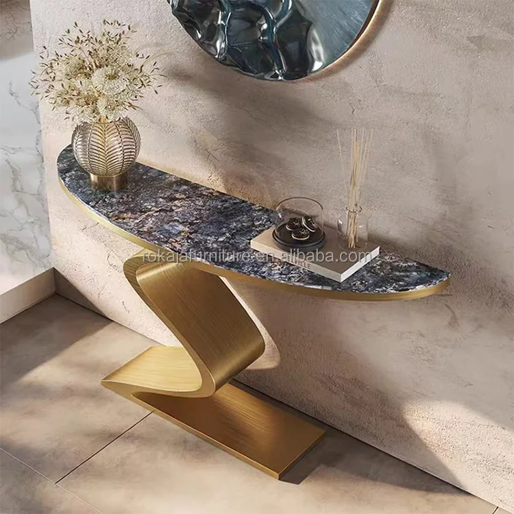 Italian Modern Entryway Table Gold Stainless Steel Base Console Table ...