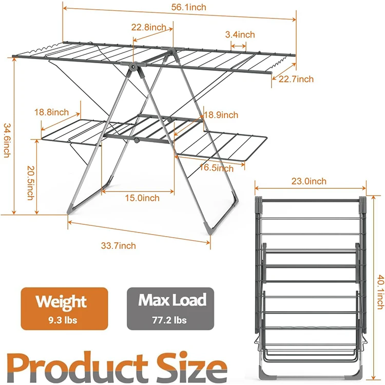 2-level Foldable Metal Clothes Drying Rack - Indoor/outdoor
