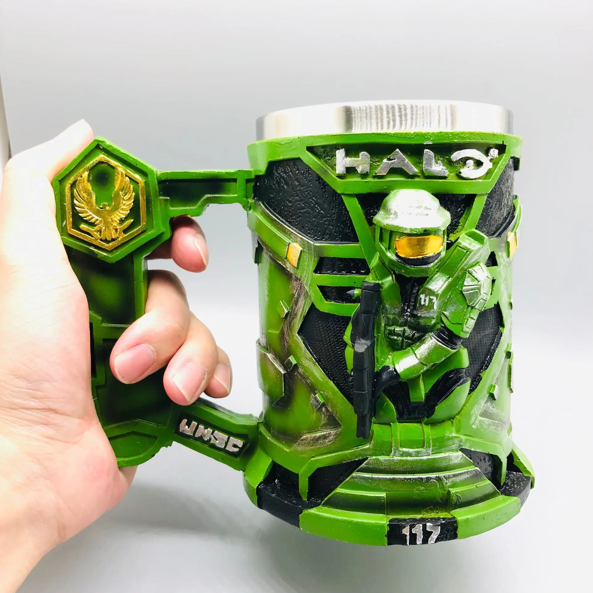 Cool Green Soldier Armor Knight 3D Resin Mug Robot Gaming Gamepad Mug
