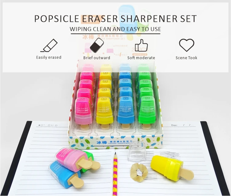 Popsicle Plastic Pencil Sharpener Set for Kids & Students