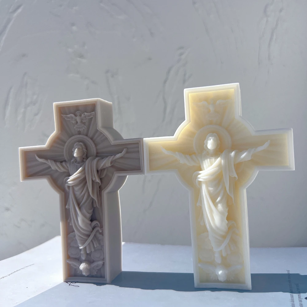 Jesus Statue Silicone Mold Antique European Cross Bust Sculpture Soy ...