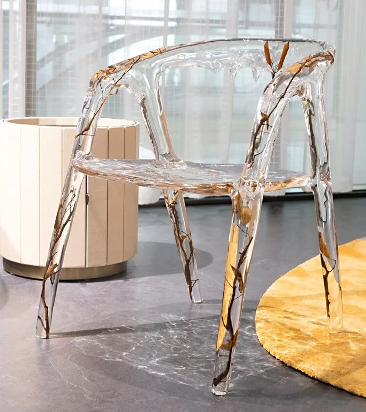 Modern Professional Leaf Inside Resin Chair Luxury Custom Clear Acrylic ...