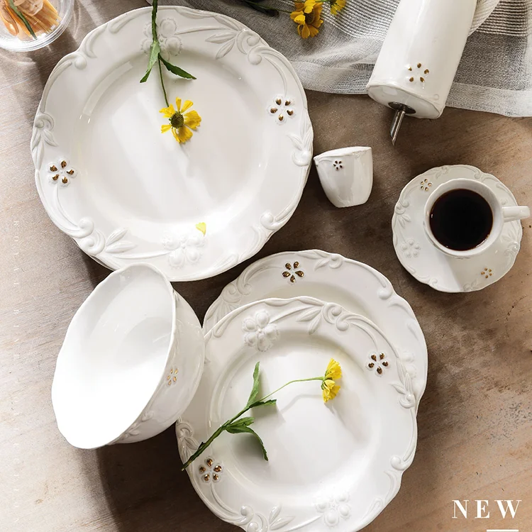 Wedding ware round flower rim decor porcelain catering dish white ...