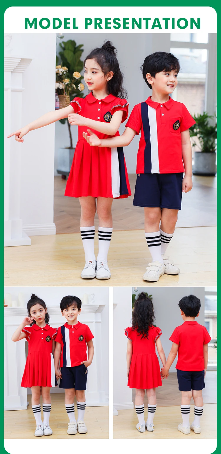 Red Schhool Uniform Design Primary Kindergarten Custom Short Sleeve ...