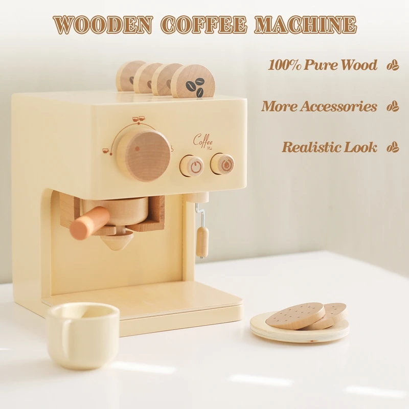 Wooden Coffee Machine Toy Set for Preschool Pretend Play