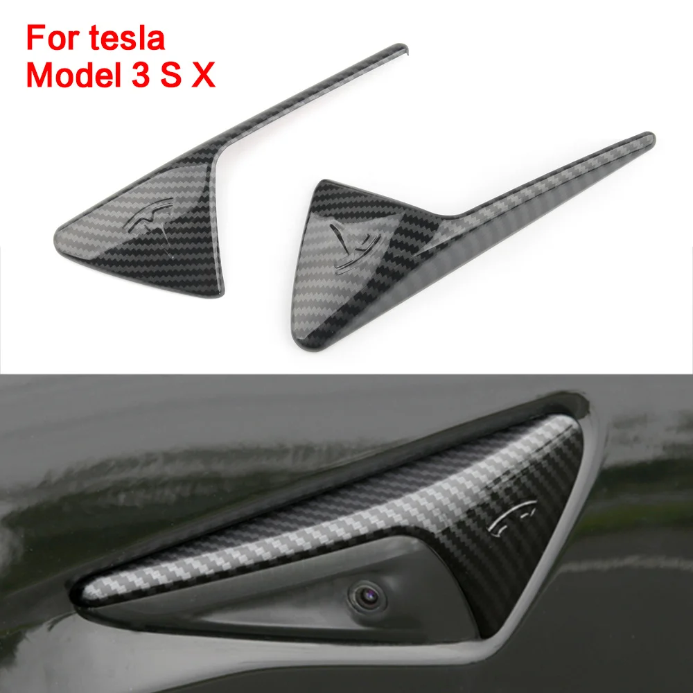 2Pcs/Set Car Model 3 Side Camera Carbon Fiber ABS Protection Cover for ...