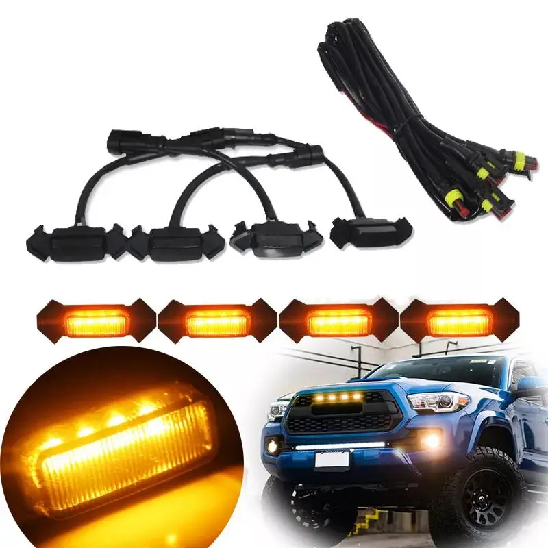 4X Amber Front Grille LED Truck SUV Running Light Marker Kit For SVT Raptor