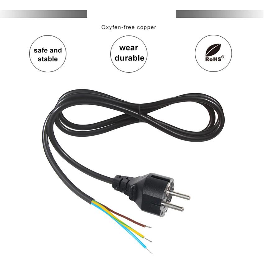 VDE Standard Euro 3 Pin Schuko - Free Wire AC Cable 16A 250V
