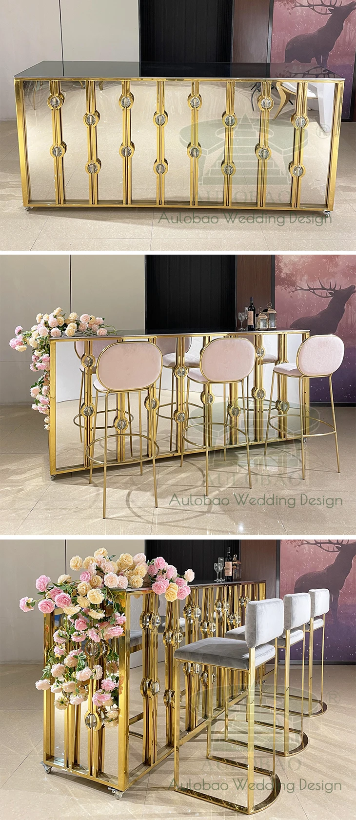 AULOBAO Commercial Bar Furniture - Stainless Steel Glass Top