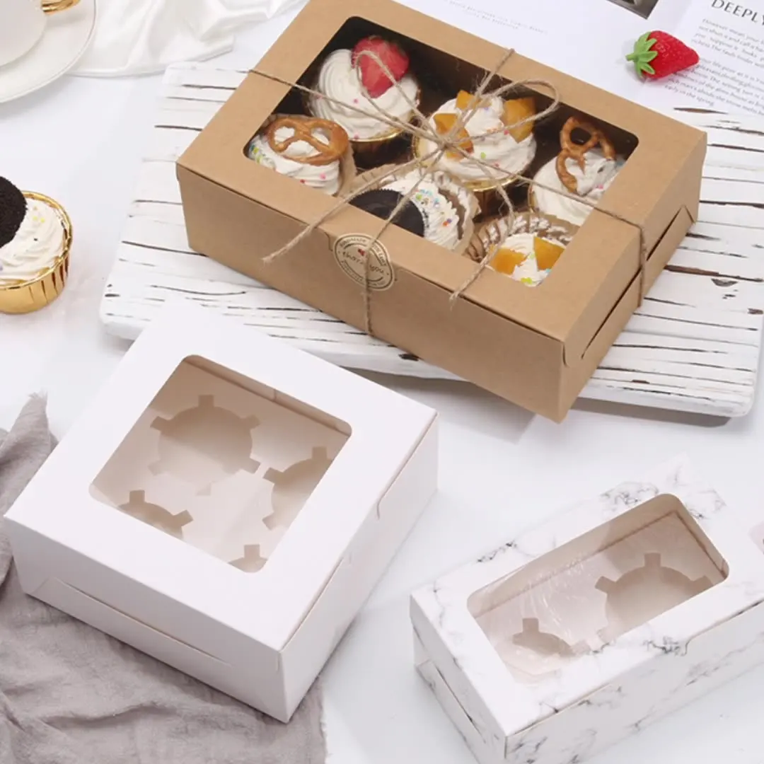 2/4/6 Holes Cardboard Delivery Gift Wedding Cupcake Box Birthday Clear Cupcake Packaging Boxes ...