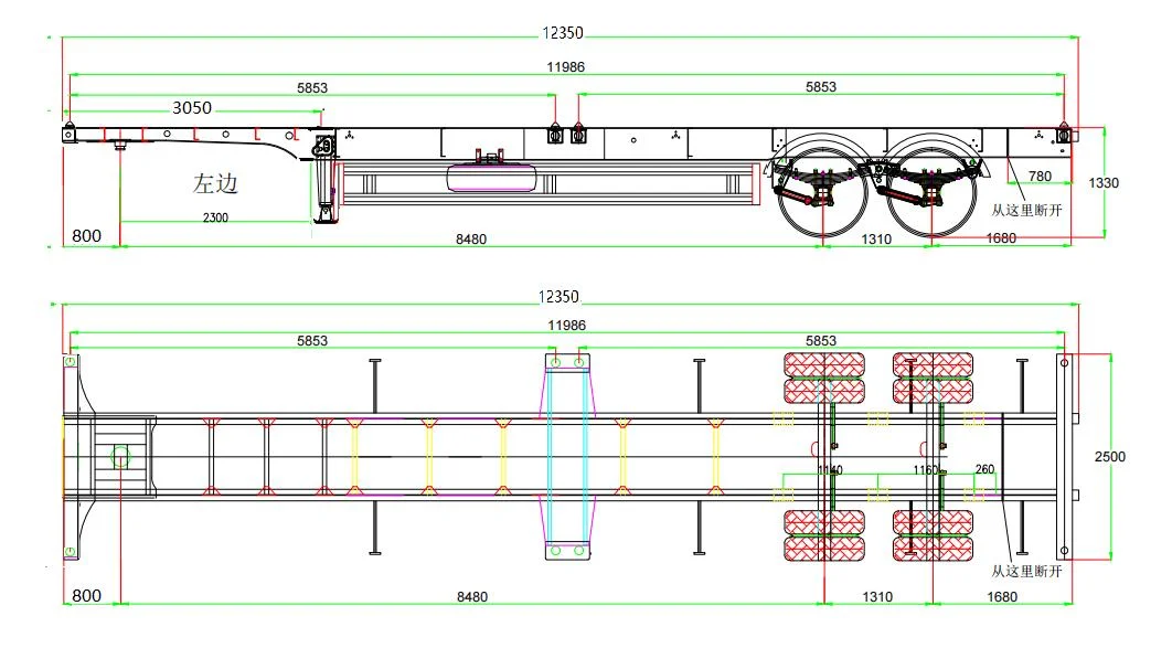 High Quality 20ft Skeletal Superlink Tandem Semi Trailer Double ...