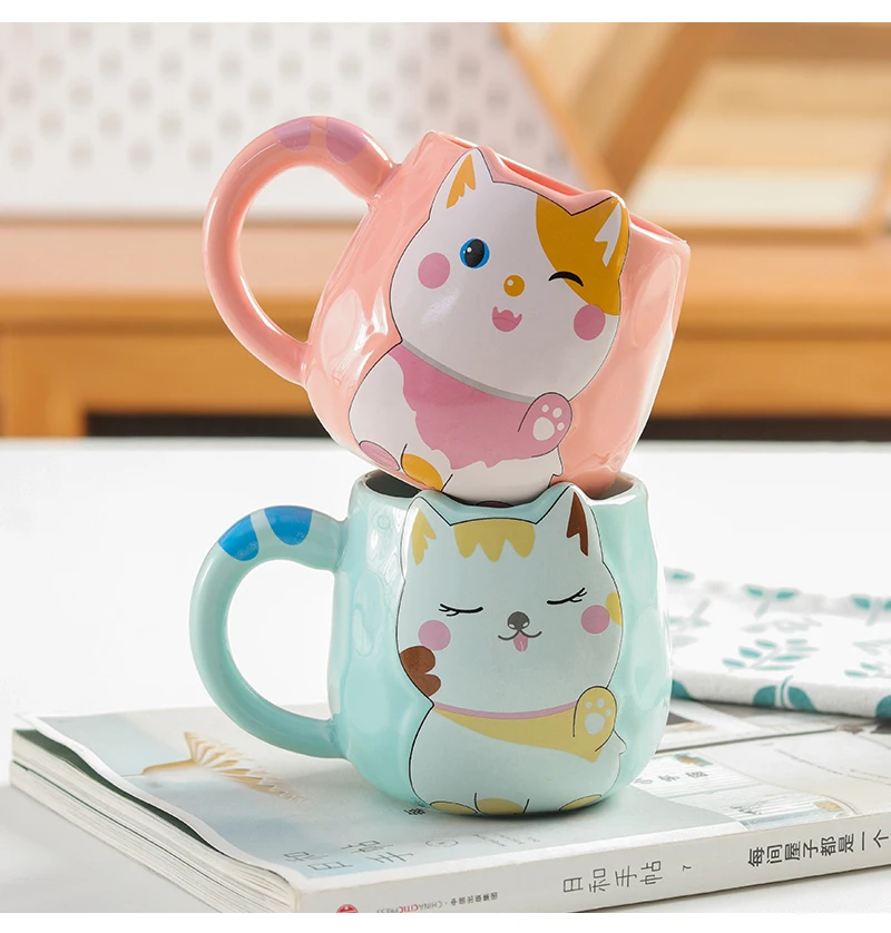 Cute Ceramic Cat Mug Cartoon Animal Coffee Mug Cat Lovers Ceramic Cup ...